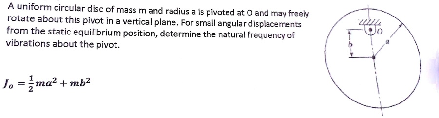 A uniform circular disc of mass m and radius a is pivoted at O and may ...