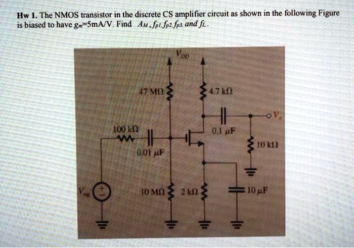 SOLVED: Hw 1. The NMOS transistor in the discrete CS amplifier circuit ...
