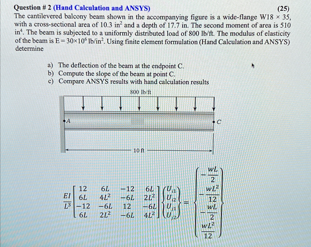 question 2 hand calculation and ansys 25 the cantilevered balcony beam shown in the accompanying ...