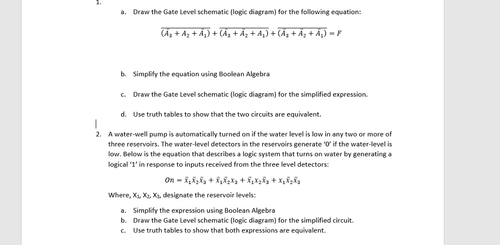 a. Draw the Gate Level schematic (logic diagram) for the following ...
