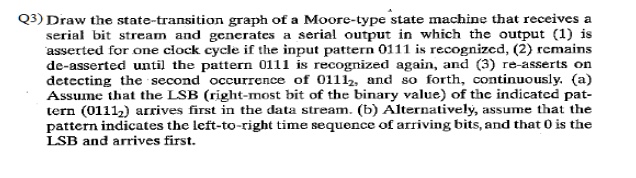 Q3) Draw the state-transition graph of a Moore-type state machine that ...