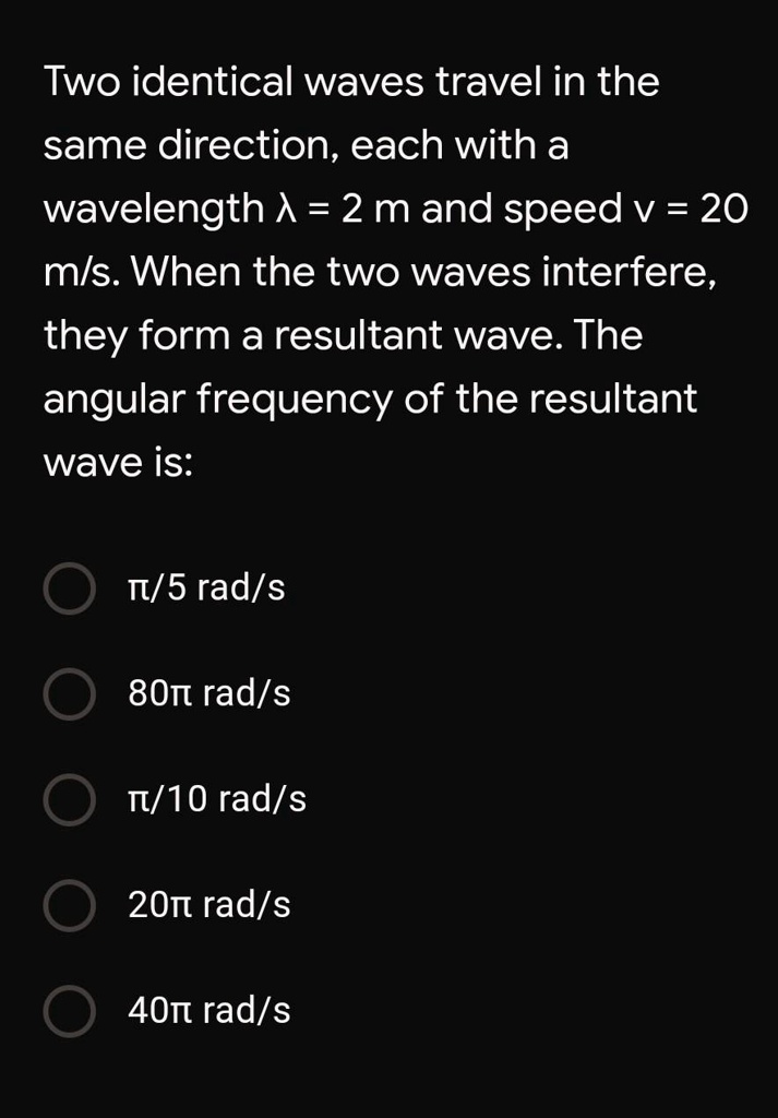 SOLVED:Two identical waves travel in the same direction, each with a ...