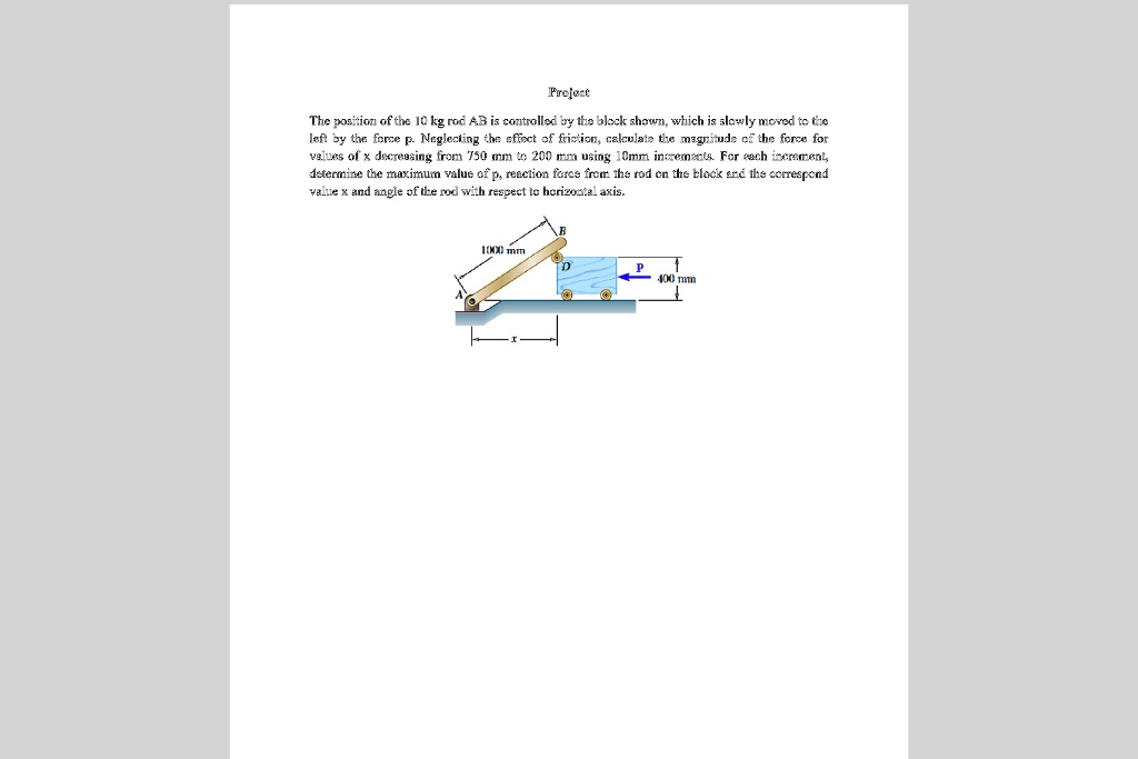 The position of the 10 kg rod AB is controlled by the block shown ...