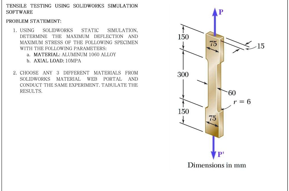 TENSILE TESTING USING SOLIDWORKS SIMULATION SOFTWARE PROBLEM STATEMENT ...
