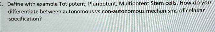 5. Define with example Totipotent, Pluripotent, Multipotent Stem cells ...