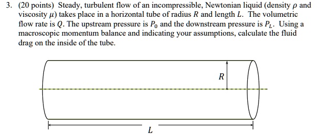 SOLVED: (20 points) Steady, turbulent flow of an incompressible, Newtonian liquid (density Ï and ...