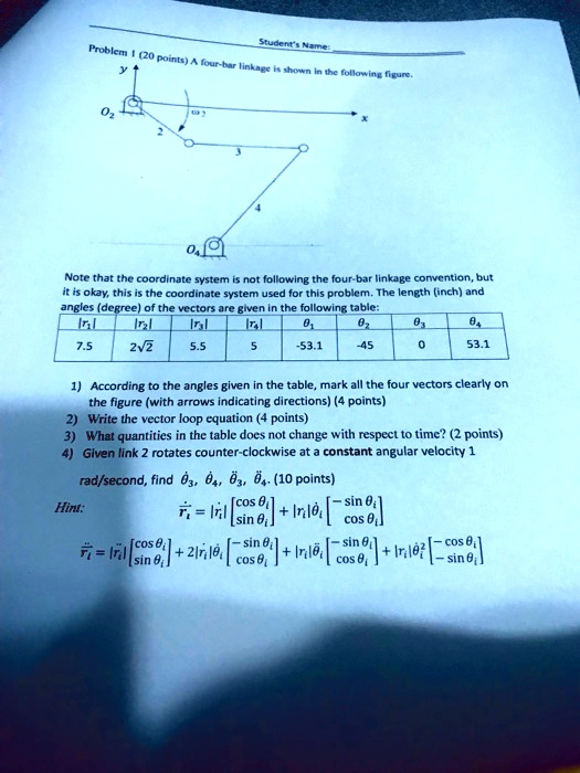 SOLVED: Note that the coordinate system is not following the four-bar ...