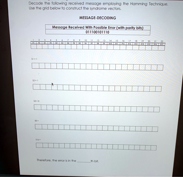 SOLVED: Decode the following received message employing the Hamming ...