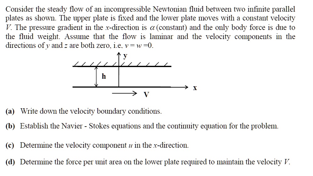 SOLVED: Consider the steady flow of an incompressible Newtonian fluid between two infinite ...