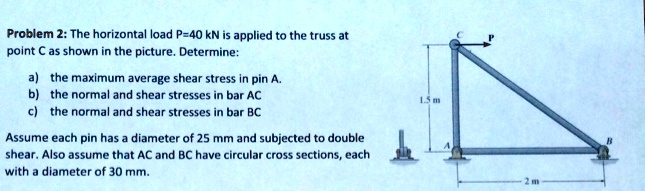 SOLVED: Problem 2: The horizontal load P = 40 kN is applied to the truss at point C as shown in ...