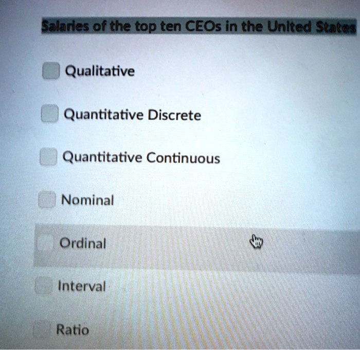 SOLVED: Salaries of the top ten CEOs in the United States Qualitative ...