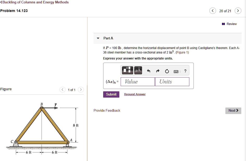 Buckling Of Columns And Energy Methods Problem 14123 20 Of 21 Review Part A If P 100 Ib