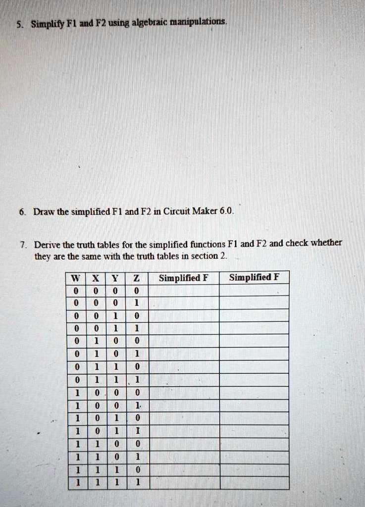 SOLVED:Simplify FL and F2 using algebraic manipulations. Draw the ...