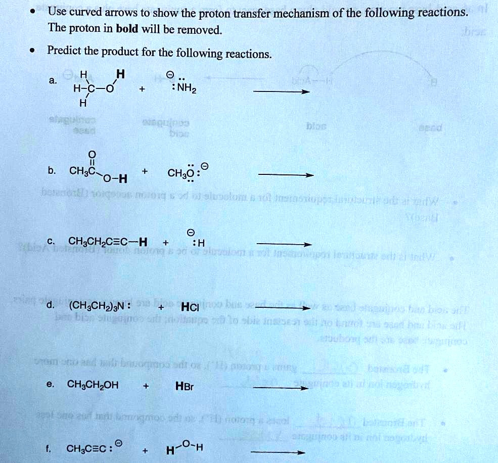 SOLVED: Use curved arrows to show the proton transfer mechanism of the ...