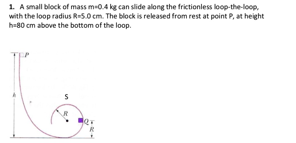 1 a small block of mass m 04 kg can slide along the frictionless loop the loop with the loop ...