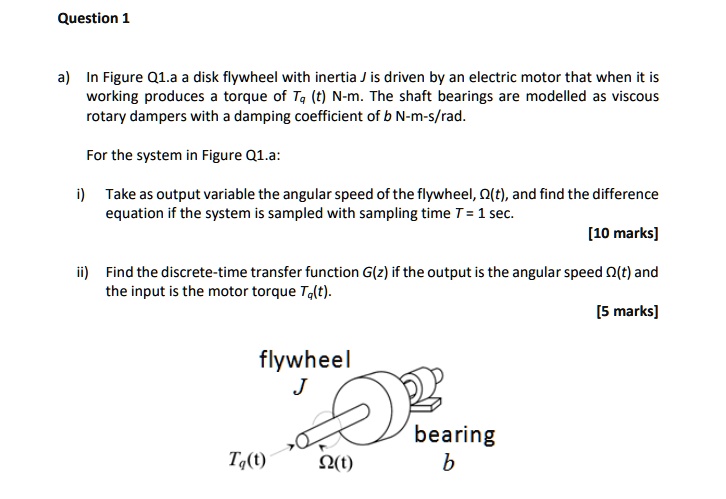 SOLVED: a) In Figure Q1.a, a disk flywheel with inertia J is driven by an electric motor that ...