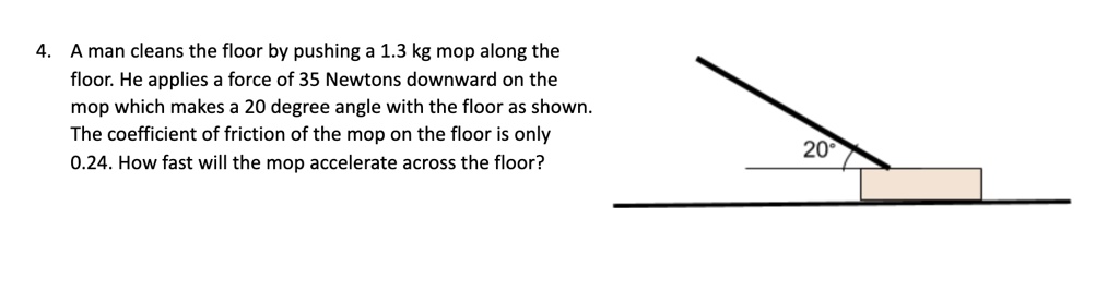 SOLVED:A man cleans the floor by pushing a 1.3 kg mop along the floor ...