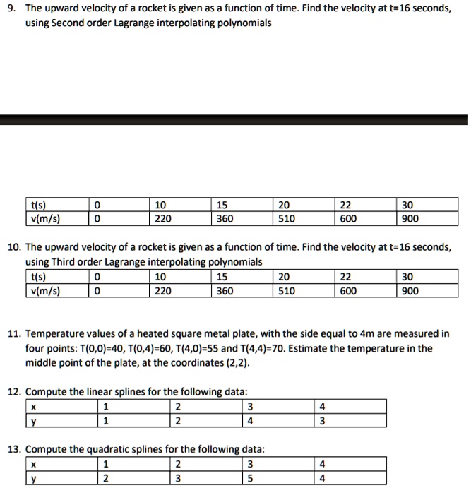 SOLVED: The upward velocity of a rocket is given as a function of time. Find the velocity at t ...