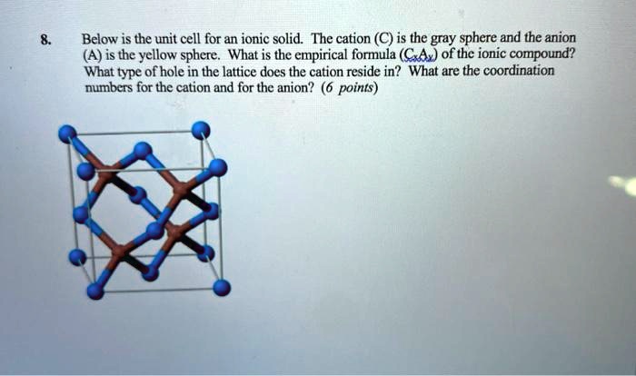 below is the unit cell for an ionic solid the cation c is the gray ...