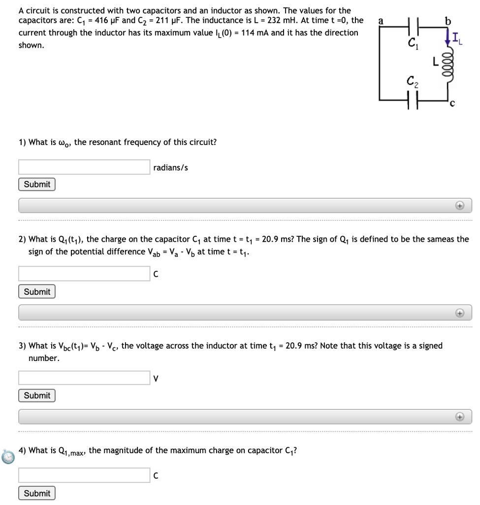 SOLVED: A circuit is constructed with two capacitors and an inductor as ...