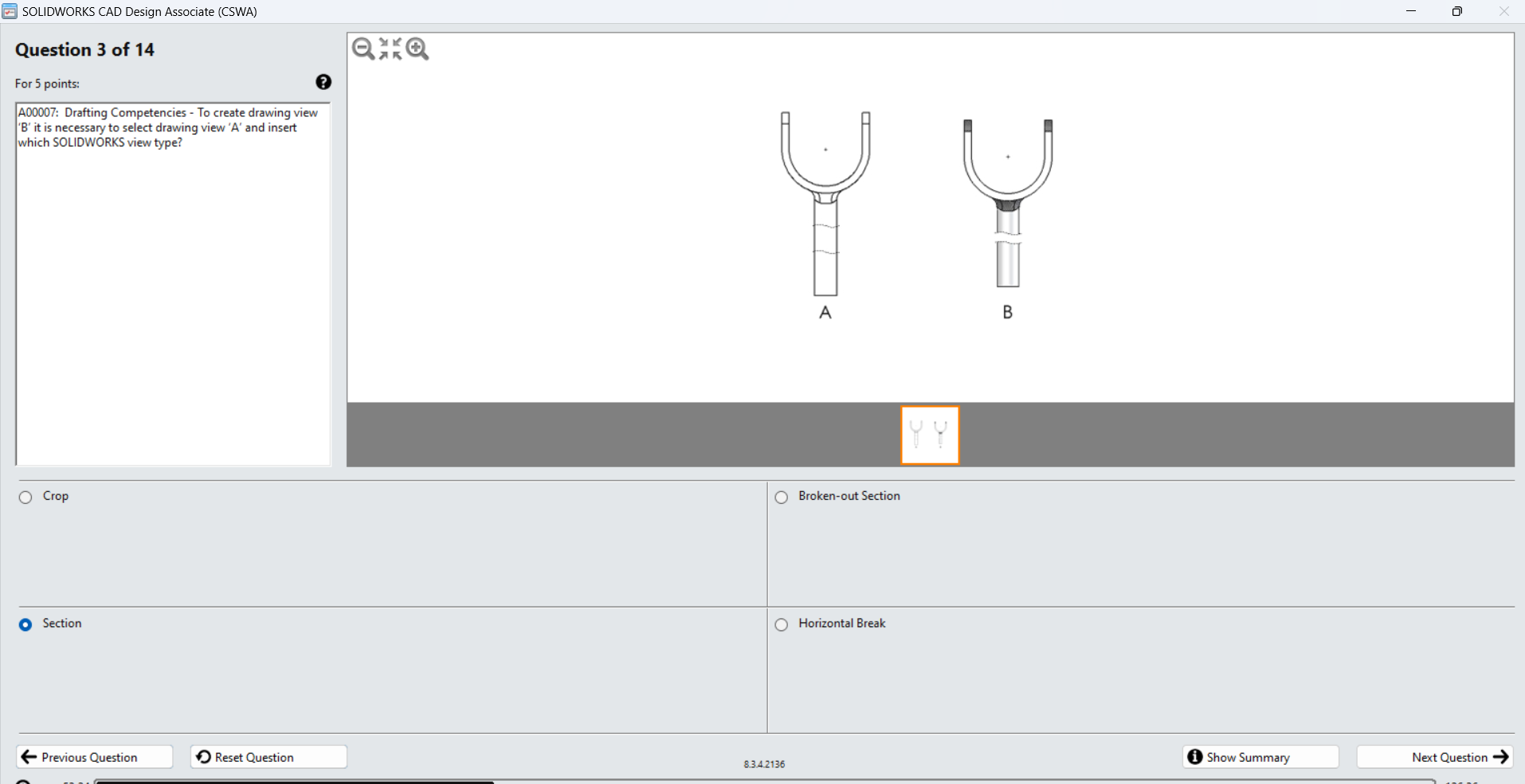 SOLIDWORKS CAD Design Associate (CSWA) Question 3 of 14 ?K For 5 points ...