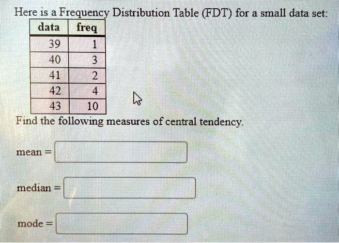 Get Answer Here Is A Exequency Distribution Table Fdt For A Small Data Set Data Freq 39 40 41