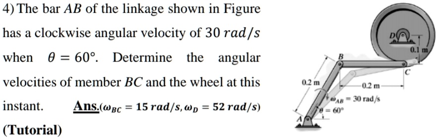 4) The bar AB of the linkage shown in Figure has a clockwise angular velocity of 30 rad/s when θ ...