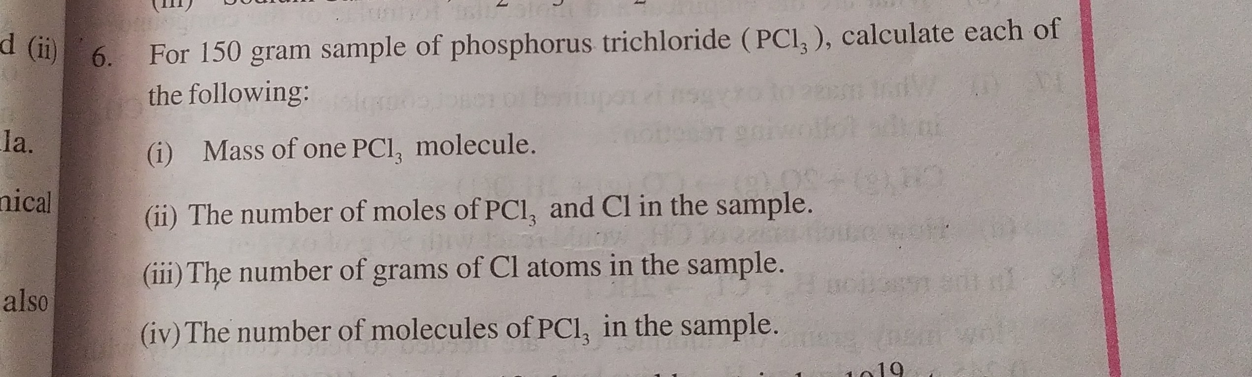 [GET ANSWER] (ii) 6. For 150 gram sample of phosphorus trichloride ...