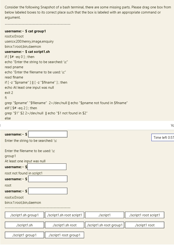 Consider The Following Snapshot Of A Bash Terminal There Are Some Missing Parts Please Drag