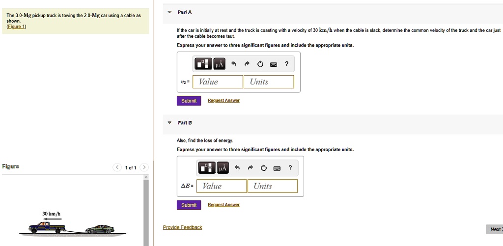 SOLVED: The 3.0-Mg pickup truck is towing the 2.0-Mg car using a cable ...