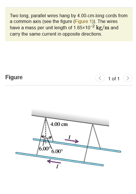 SOLVED: Two long; parallel wires hang by 4.00-cm-long cords from common axis (see the figure ...