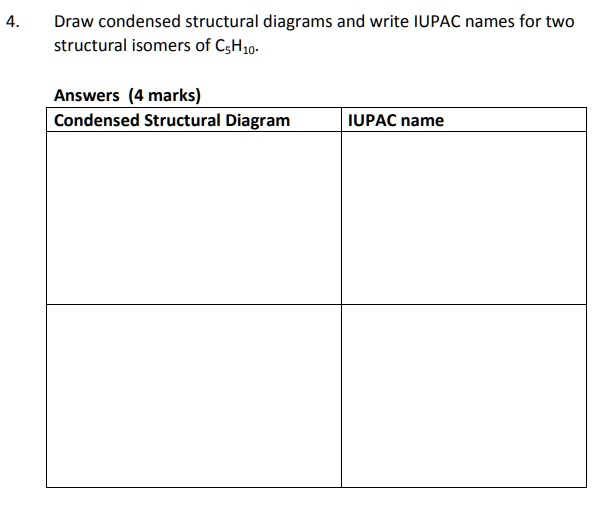 SOLVED: Draw condensed structural diagrams and write IUPAC names for ... SOLVED: Draw condensed structural diagrams and write IUPAC names for ...