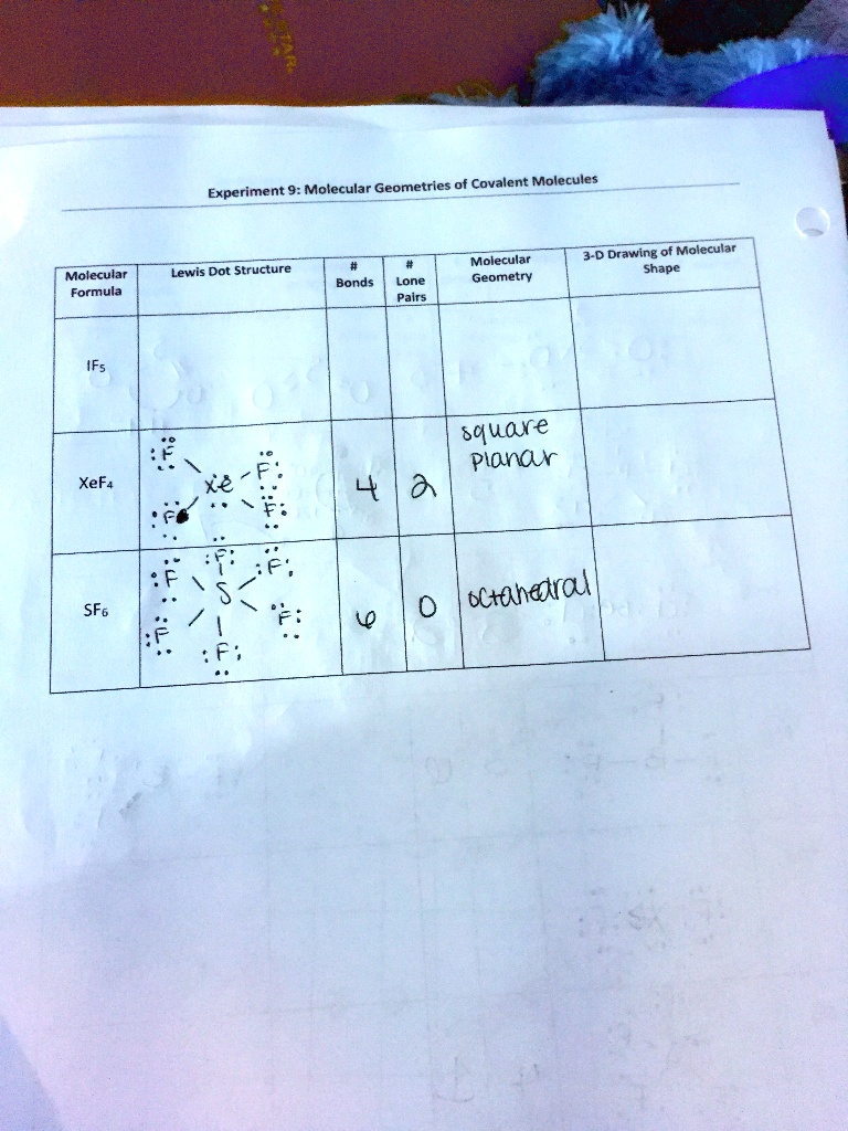 SOLVED: Experiment 9: Molecular Geometries of Covalent Molecules 3-D Drawing of Molecular Shape ...