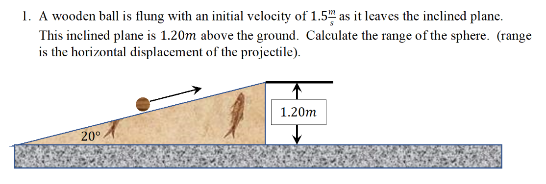 1. A wooden ball is flung with an initial velocity of ( 1.5...
