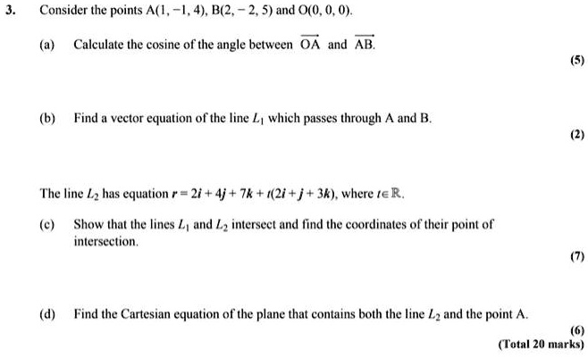 consider the points al 14 b2 2 5 ad o0 00 calculate the cosine of the ...
