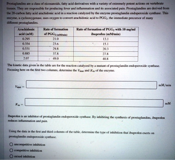 SOLVED: Prostaglandins class of eicosanoids. fatty acid derivatives with variety of extremely ...