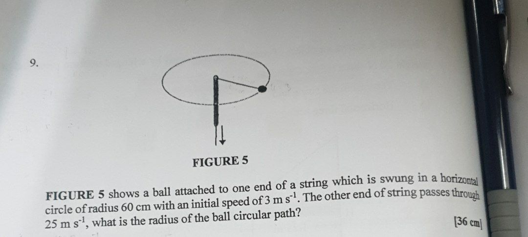 SOLVED: 9. FIGURE 5 FIGURE 5 shows a ball attached to one end of a string which is swung in a ...