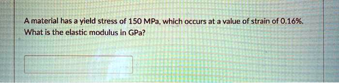 A material has a yield stress of 150 MPa, which occurs at a value of strain of 0.16%. What is ...