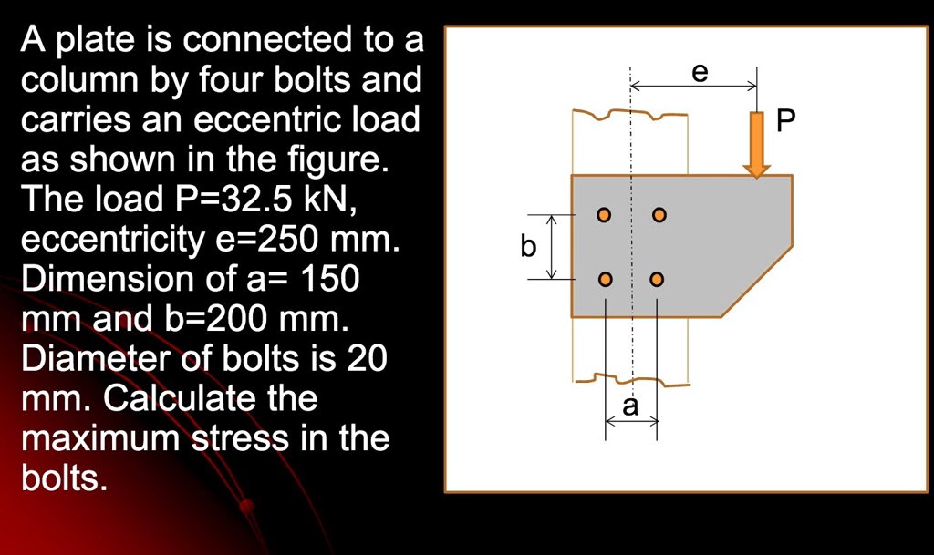 a plate is connected to a column by four bolts and carries an eccentric ...