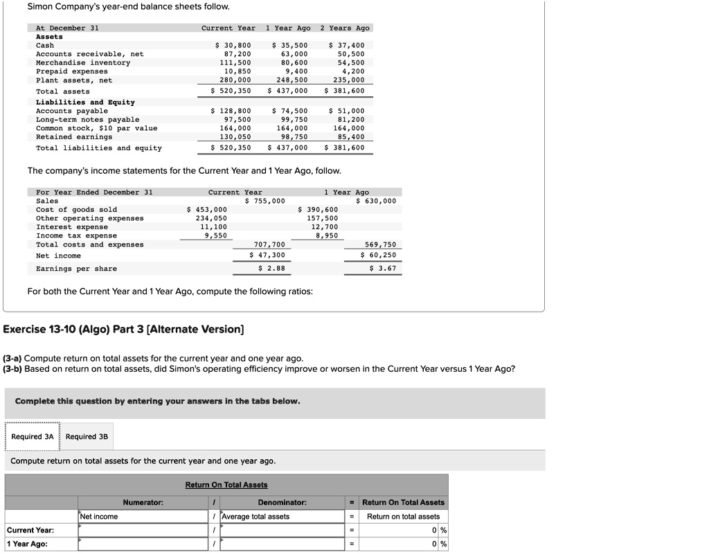SOLVED: Simon Company's year-end balance sheets follow. At December 31 ...