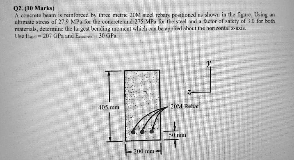 Q2. (10 Marks) A concrete beam is reinforced by three metric 20M steel ...