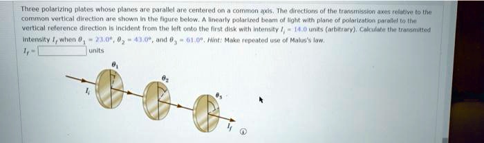 SOLVED: Three polarizing plates whose planes are parallel are centered ...