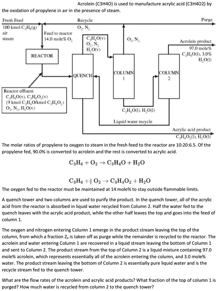 SOLVED: Acrolein(C3H4O)is used to manufacture acrylic acid(C3H4O2by the ...