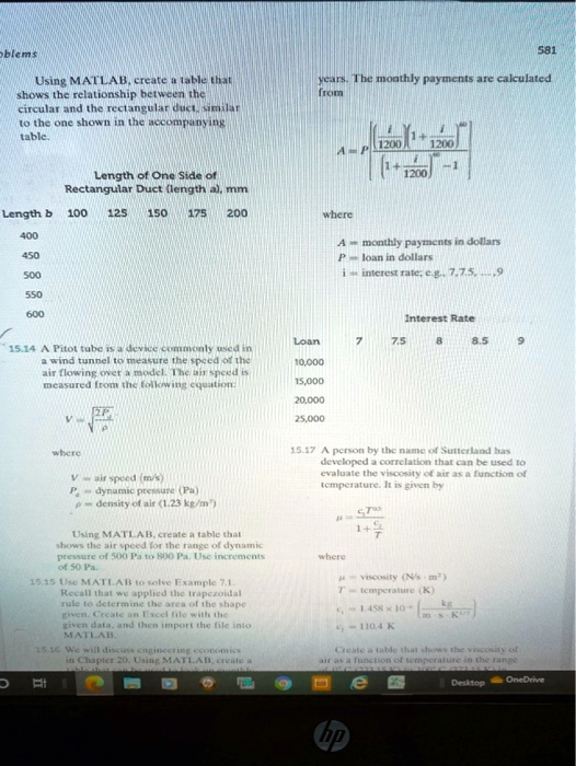SOLVED: Problems 581 Using MATLAB, create a table that shows the relationship between the ...
