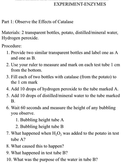 SOLVED: Text: EXPERIMENT-ENZYMES Part I: Observe the Effects of ...