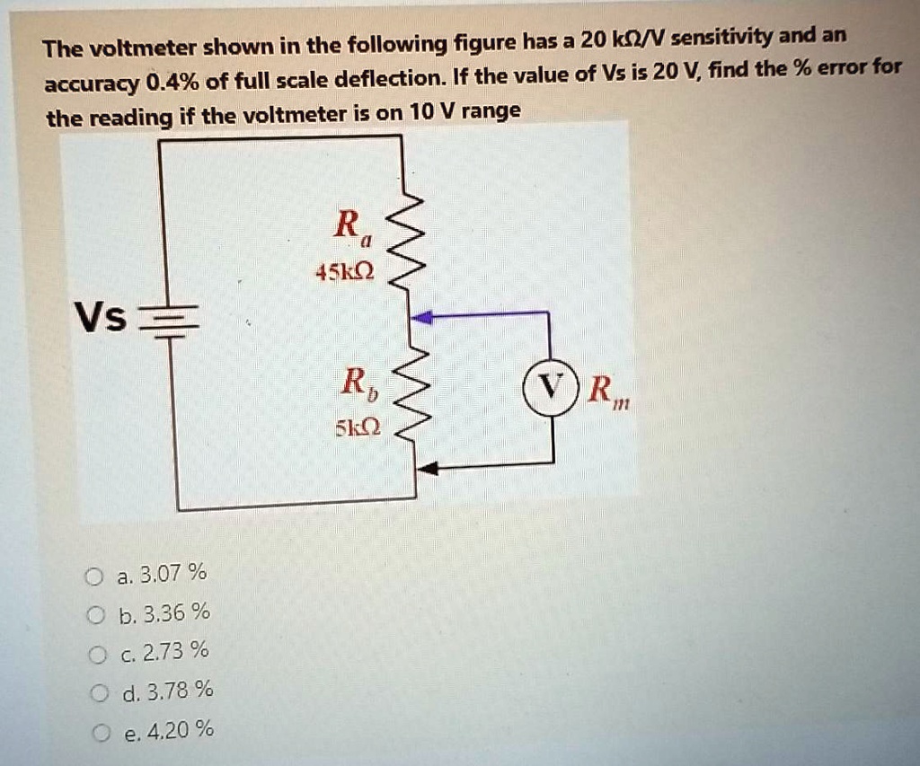 The voltmeter shown in the following figure has a 20 kΩ/V sensitivity ...