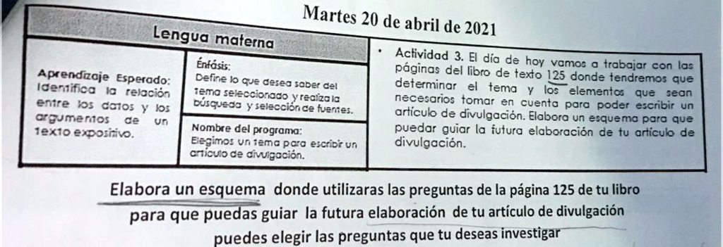 SOLVED: Martes 20 de abril de 2021 Lengua materna Aprendizaje Esperado ...