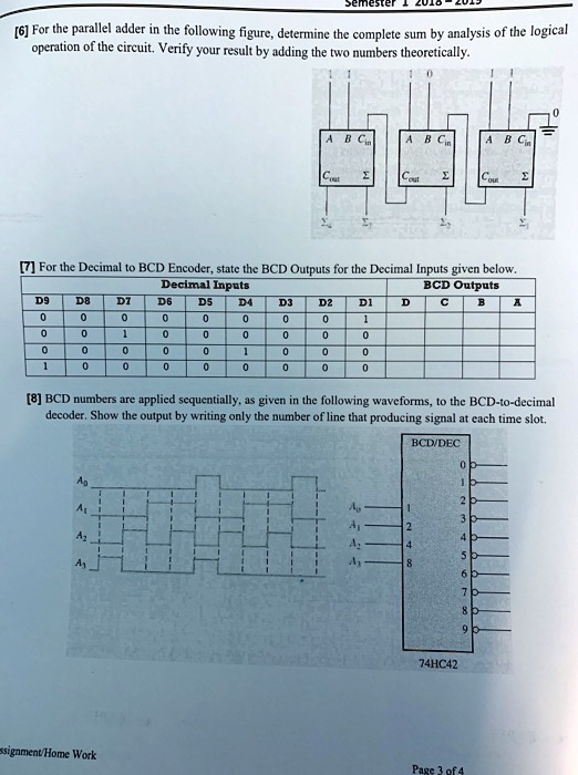 Semester 1 [6] For the parallel adder in the following figure, determine the complete sum by ...