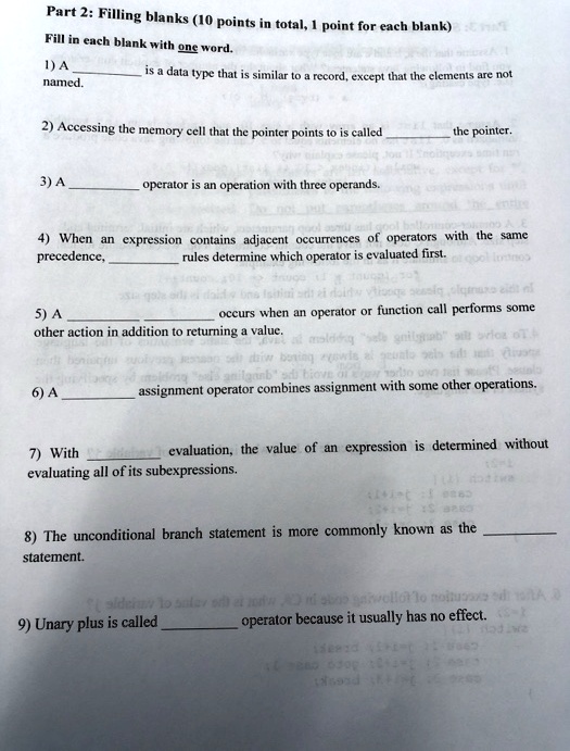 Solved 1 A Struct Is A Data Type That Is Similar To A Record Fill In Each Blank With One