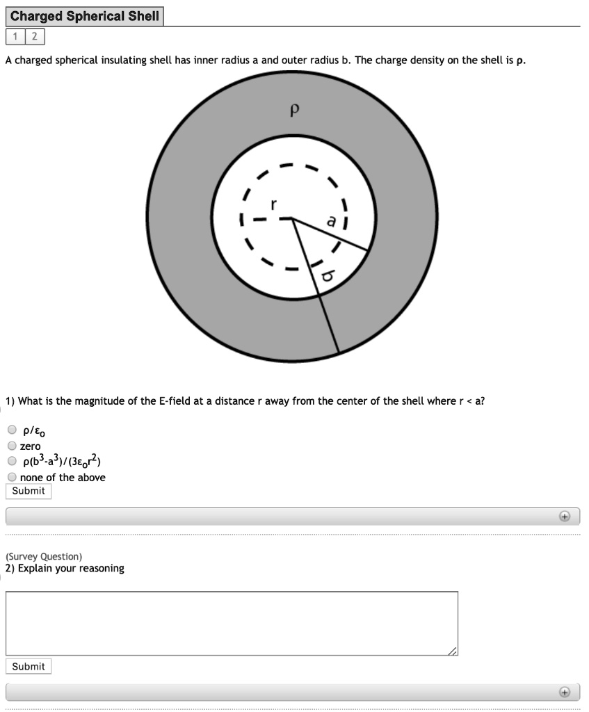 charged spherical shell 12 charged spherical insulating shell has inner radius and outer radius ...